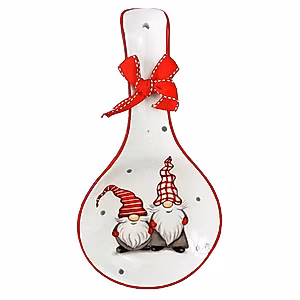 Cabilock Christmas Spoon Rest Santa Ceramic Spoon Holder 9.5 x 4.5 inch for Christmas Party Decorations, Kitchen Stove-Counter Top