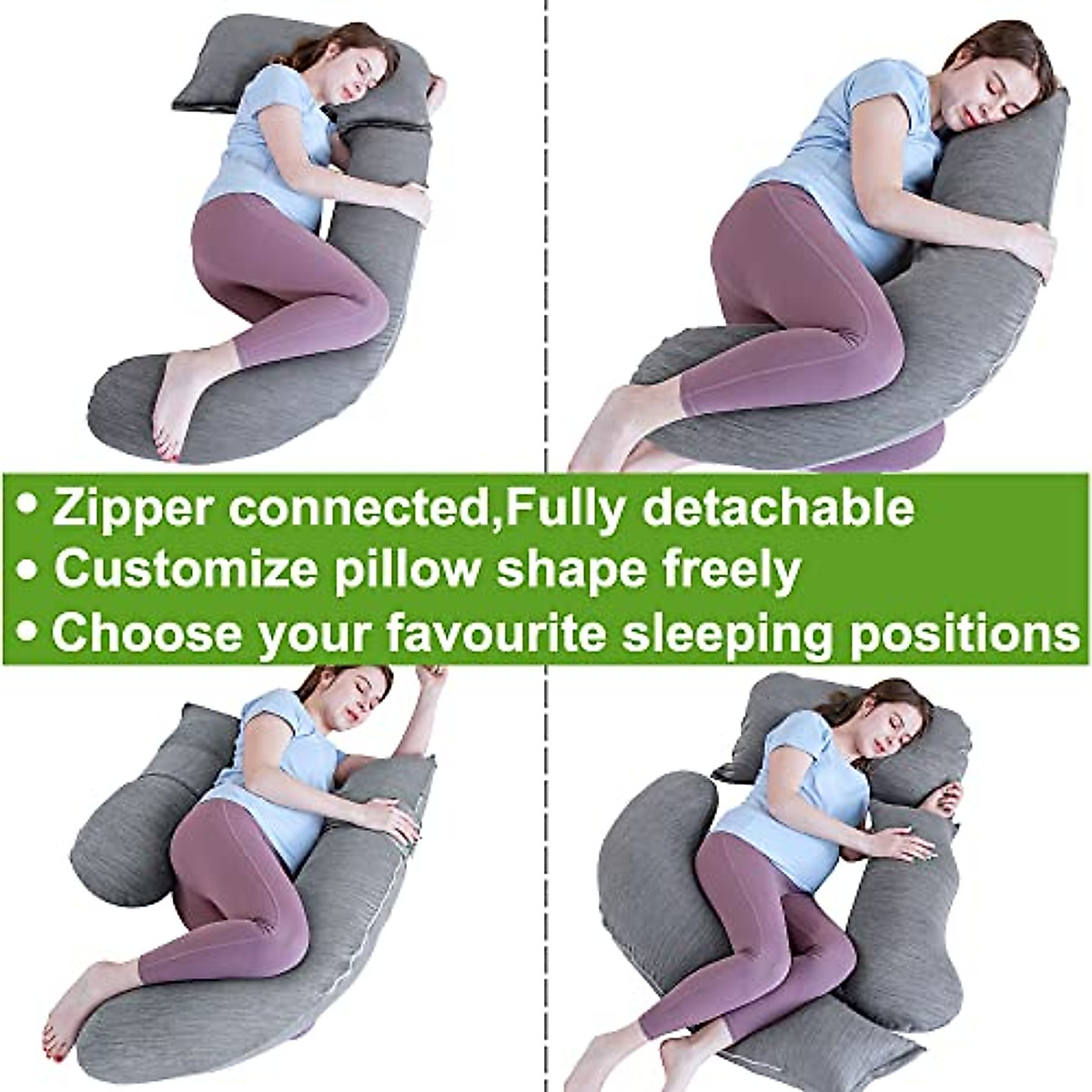 AS AWESLING 60in Pregnancy Pillows for Sleeping | Detachable Maternity Pillow for Pregnant Women | Extra Large Full Body Pillow for Pregnancy (Cool Gray)