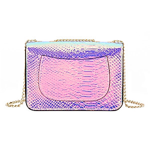 Segreto Women Hologram Evening Bag Handbag Holographic Shoulder Bag Chain Purse Crossbody Bag for Party(Purple)