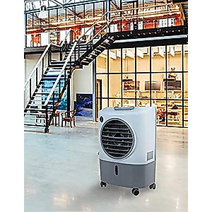 Hessaire MC18M Portable Evaporative Cooling Fan, Indoor/Outdoor Low Humidity Environments, 1300 CFM, 500 sq. ft., 2-Speed Fan, 53.4 dB, White