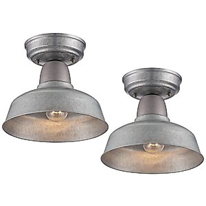 John Timberland Urban Barn Industrial Farmhouse Outdoor Ceiling Light Fixtures Set of 2 Galvanized Finish 8 3/4" for Exterior House Porch Patio Outside Deck Garage Front Door Garden Home Roof Gazebo