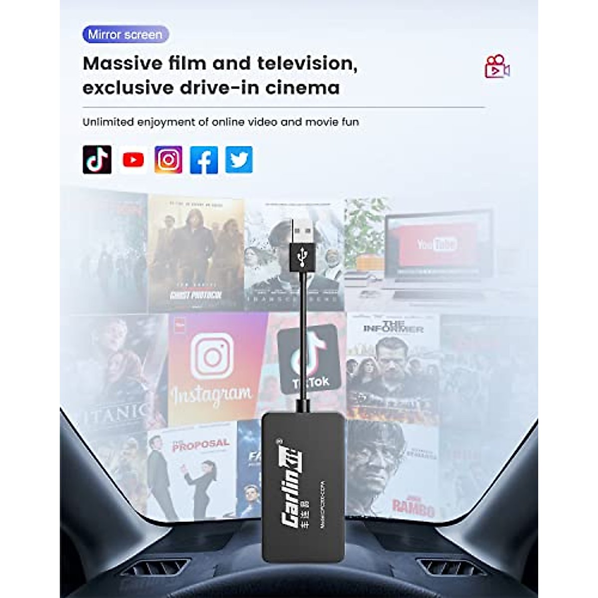 2023 CarlinKit Wireless CarPlay & Wireless Android Auto for Car with Android Head Unit System 4.4.0+,Built-in APK App,Online Upgrade.