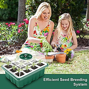Seed Starter Tray Kit with Grow Light | 12 Flexible Pop-Out Cells Silicone Bottoms | Reusable Seedling Starter Trays with Humidity Dome,Garden Tools,Labels | for Starting Vegetable Flower Seeds