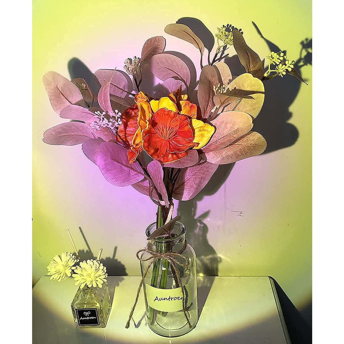 Auntroen Fake Flower Poppy Flower Leaf Combination Real Touch Latex Silk Fabric Artificial Flower, Kitchen Home Garden Party Wedding Decoration (Sunset+Pink) (B502)