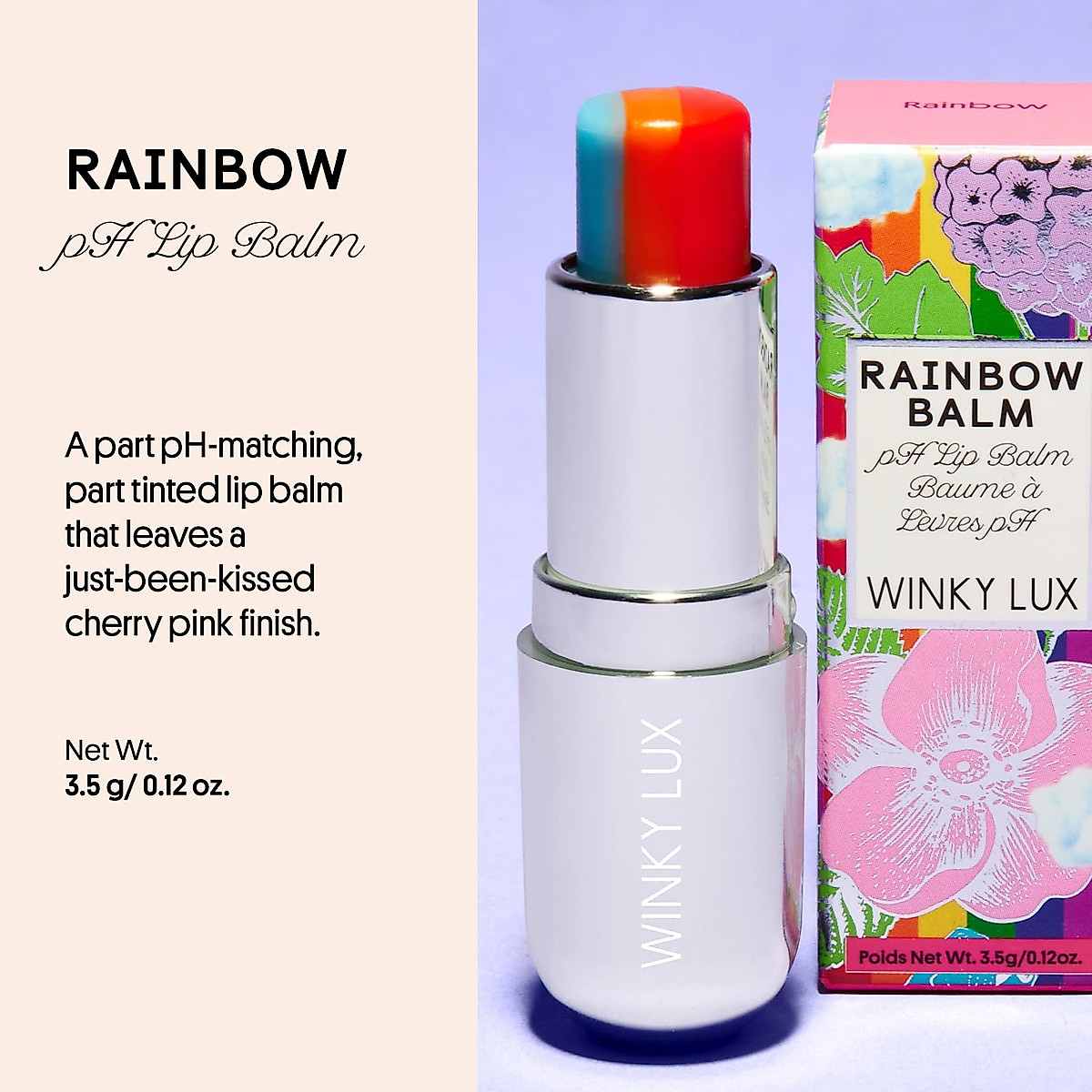 Winky Lux Rainbow pH Tinted Lip Balm, Hydrating Lip Balm, Cherry Pink Tint With Vitamin E and Jojoba Oil to Moisturizer Lips, Vegan & Cruelty Free