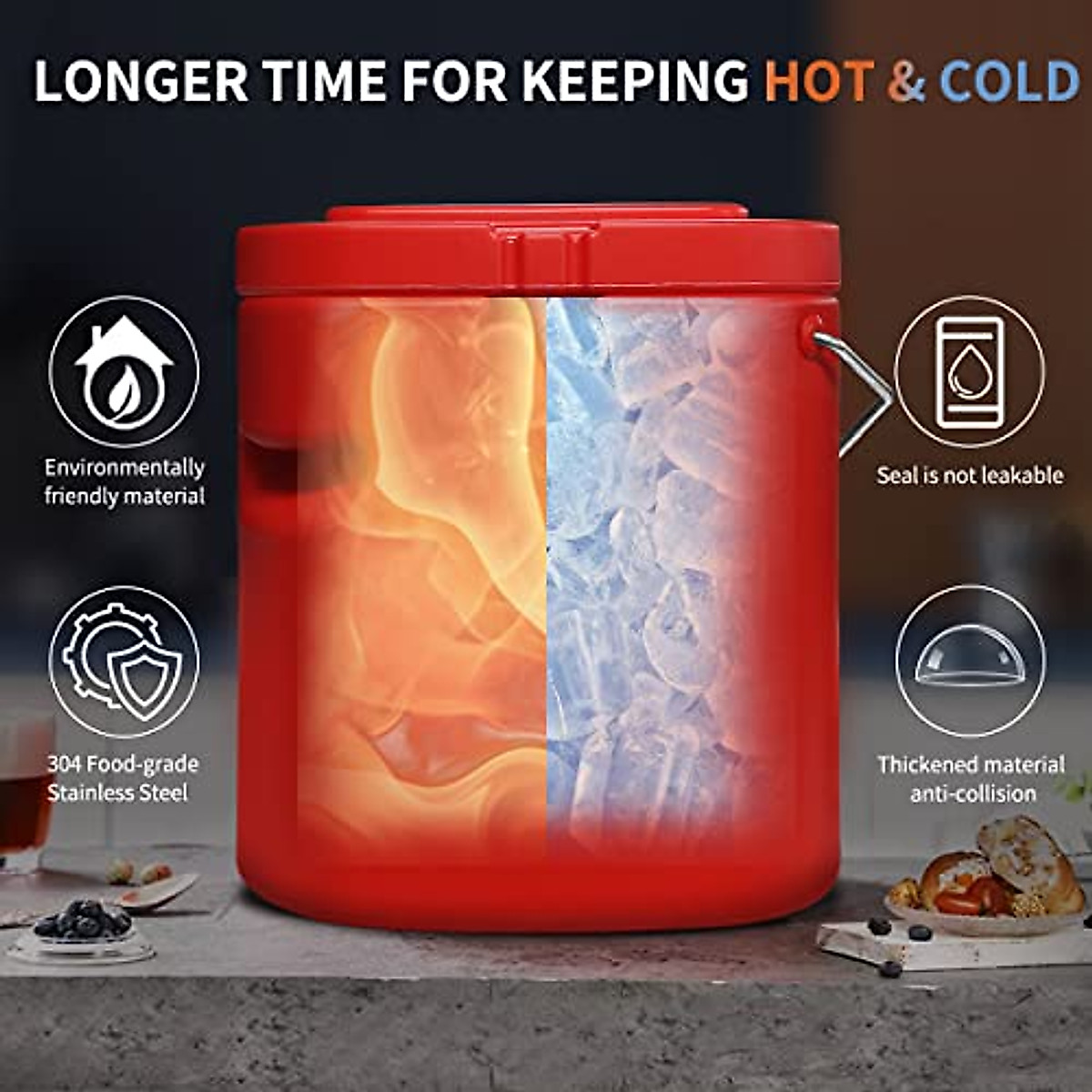 Plieren Insulated Soup Container Commercial Food Warmer for Hot or Cold Food, 2.5 Gallon Hot Box for Catering, Food Cooler with 4 Buckles, Handles, & Spoon, Soup Carrier for Restaurant, Canteen, Home