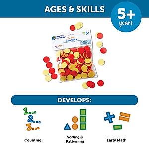 Learning Resources Two-Color Counters, Set of 200, Ages 5+, Grades K+, Educational Counting Sorting and Patterning, Family Counters,Back to School Supplies,Teacher Supplies