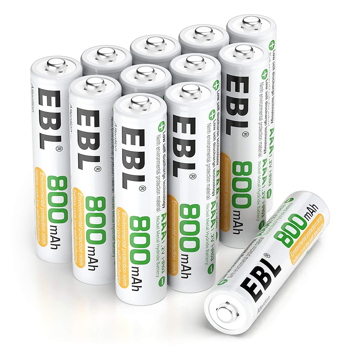 EBL 12 Counts Ni-MH Rechargeable AAA Batteries 1.2V Pre-Charged with Storage Box(800mAh)