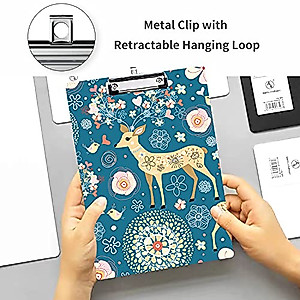 Cute Clipboard, Letter Size Wooden Clipboards for Students, Nurses, Kids, Office Lady and Man, A4 Size(12.5″ X 9.0″) with Retractable Metal Clip Christmas Gift, Blue Deer