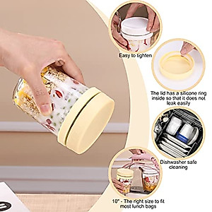 EOUOBOMO Overnight Oats Containers w. Lids and Spoons,Overnight Oats Mason Jars w.Airtight Lids for Milk,Oatmeal Glass Mason Jars w. Measurement Marks for Cereal On The Go Containers,12oz,Set of 4