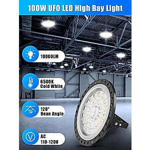 UFO LED High Bay Lights 100W 10 Packs,Super Bright 10000LM High Bay LED Shop Lights,6500K Daylight High Bay LED Lights,Waterproof High Bay Lighting,LED High Bay Light for Factory Warehouse Workshop