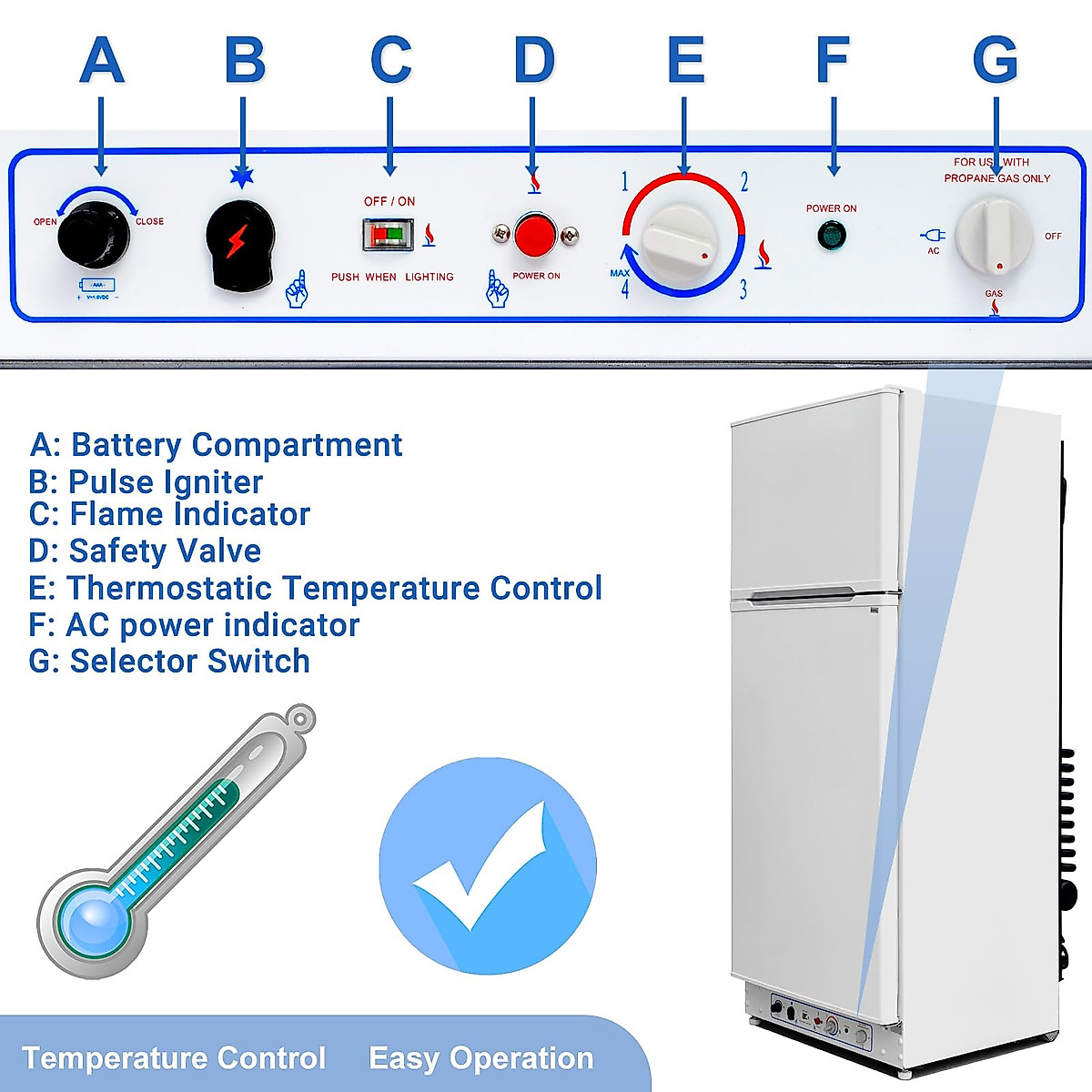 Smad Propane Refrigerator with Freezer 13.5 cu.ft RV Refrigerator for Offgrid, Cabin, Boat, RV, Camper Gas Fridge, White