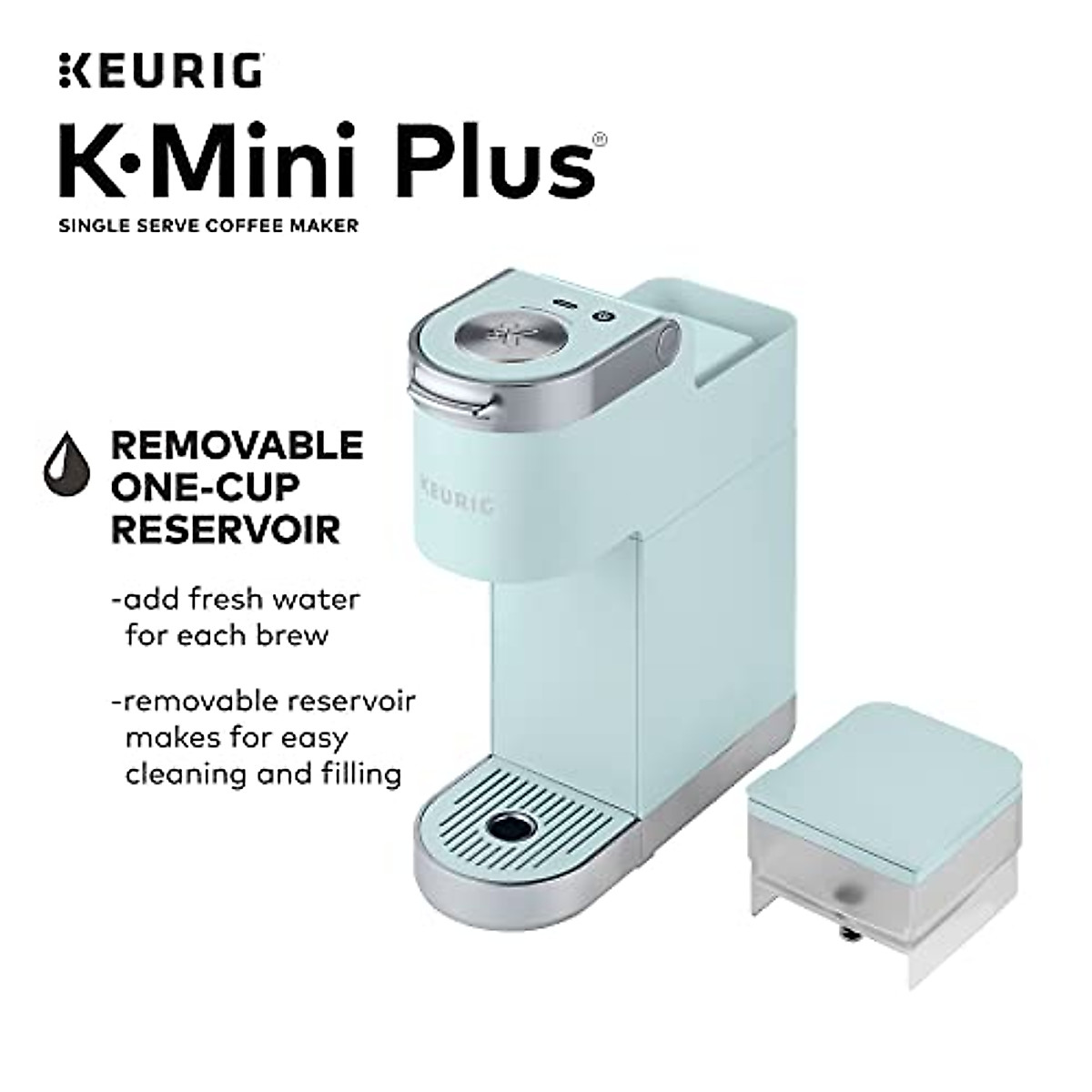 Keurig K-Mini Plus Coffee Maker, Single Serve K-Cup Pod Coffee Brewer, 6 to 12 oz. Brew Size, Stores up to 9 K-Cup Pods, Misty Green (Renewed)