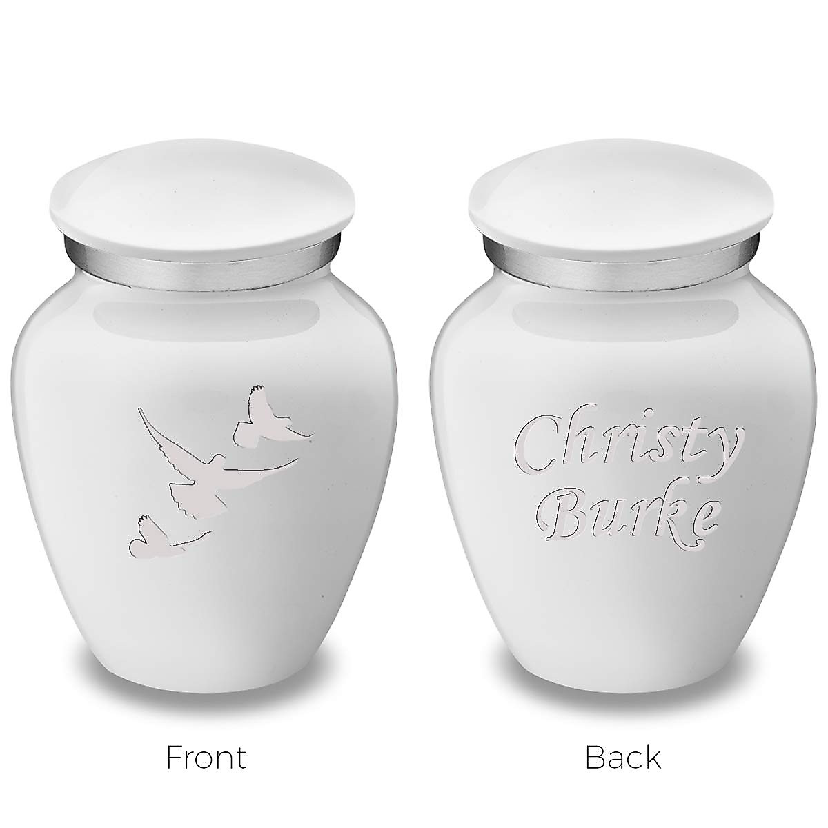 GetUrns Keepsake Embrace Dove Cremation Urn with Custom Engraving (White)