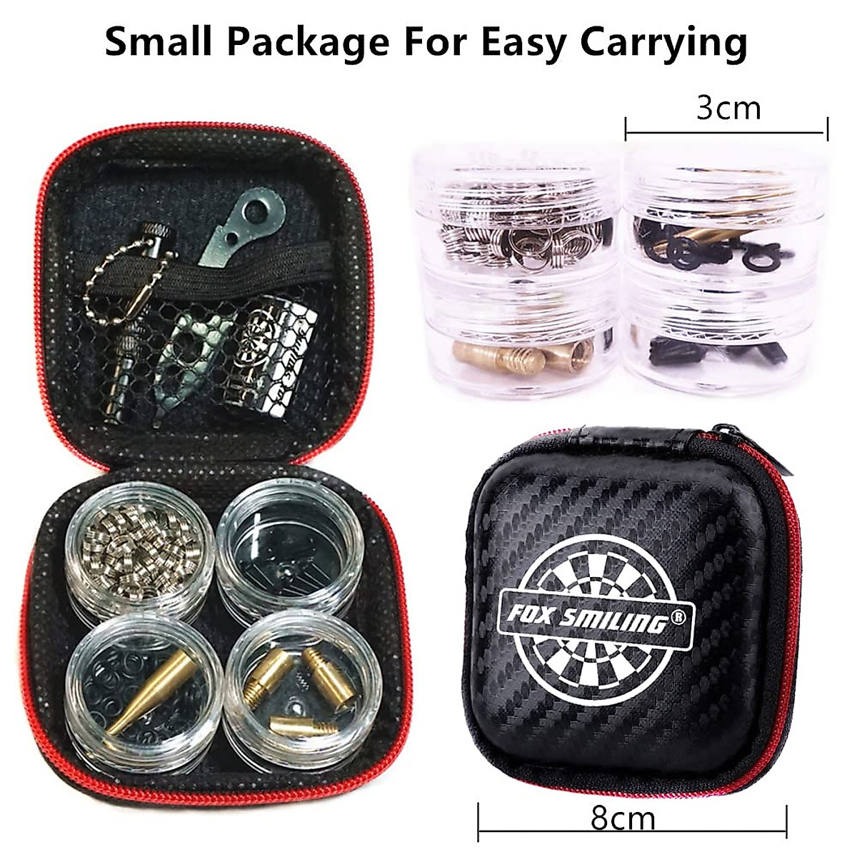 FOX SMILING 145 Pieces Dart Tool Kit with Steel Rubber O Ring, Stone Sharpener Dart Repair Accessories Set Flight Protector and Weight Add A Grams,Small Packaging Easy Carrying (145 Pieces)