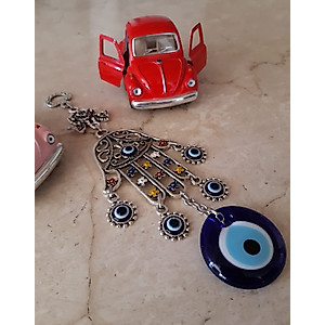 Designus Handmade Home Garden Decorative Blue Glass Metal Hamsa Hand Evil Eye Wall Amulet Hanging Macrame Ornament Craft