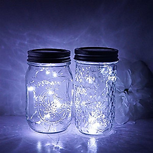 6 Pack Mason Jar Lights, 20 LED Solar Cold White Fairy String Lights Lids Insert for Garden Deck Patio Party Wedding Christmas Decorative Lighting Fit for Regular Mouth Jars