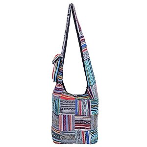 THE COLLECTION ROYAL Bohemian Patchwork Crossbody Purse - Hippie Ethnic Vintage Tribal Inspired Handbag (Blue)