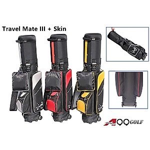 A99Golf Travel Mate with Skin Cover Wheeled W. TSA Lock Air Porter Golf Travel Bag cart Bag Travel Cover Golf Bag (Blk/Gold)
