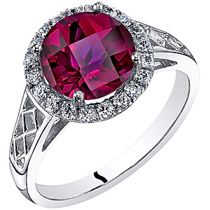 PEORA Created Ruby Galleria Ring for Women 14K White Gold, 2.50 Carats Round Shape 8mm, Comfort Fit, Size 9