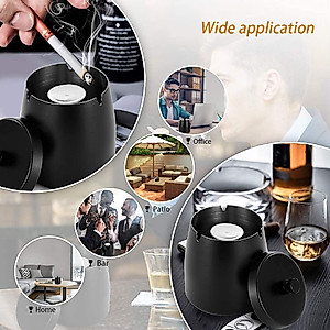 Outdoor Cigarette Ashtray with Lid Smokeless Stainless Steel Ash Trays Covered Windproof Smell Proof Ashtrays for Outside Patio (Black, Large, Pack of 2)
