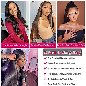 Lace Front Wigs Human Hair Straight 13x4 HD Lace Frontal Wigs Human Hair Pre Plucked with Baby Hair 180% Density Glueless Brazilian Virgin Human Hair Wigs for Black Women Natural Color (18Inch)