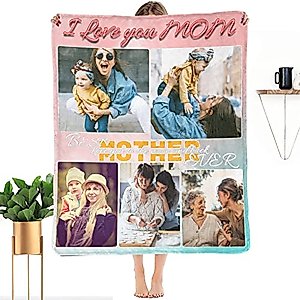 SHIYEL Custom Blanket with Photo for Mom, Personalized Picture Throw Blankets for Mother's Day, Customized Blanket for Best Mom Ever Family Mother Gifts for Women Souvenirs Birthday, 5 Collage