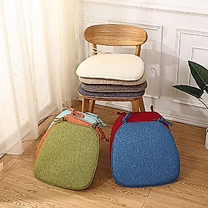Dining Chair Cushion with Ties,Cotton Linen Square Chair Pad Comfort and Softness Seat Cushion with Non Slip Back,japanese Chair Pad for Kitchen Living Room Office Chair(4pcs(17x16x14inch), Blue)