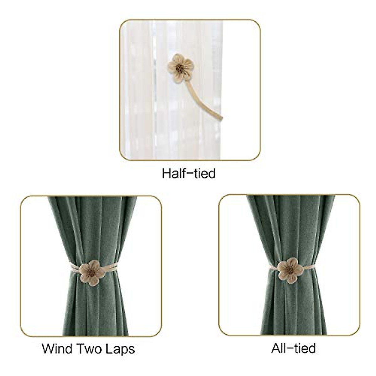 Lewondr Magnetic Window Curtain Rope Holdbacks, 2 Pieces Simple and Elegant Sunflower Decorative Knitted Cord Drapery Holder Curtain Tieback Accessories for Home Office Decor, Large - Cream&Beige
