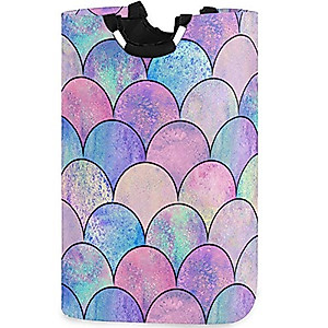 visesunny Large Capacity Laundry Hamper Basket Magic Mermaid Scale Water-Resistant Oxford Cloth Storage Baskets for Bedroom, Bathroom, Dorm, Kids Room