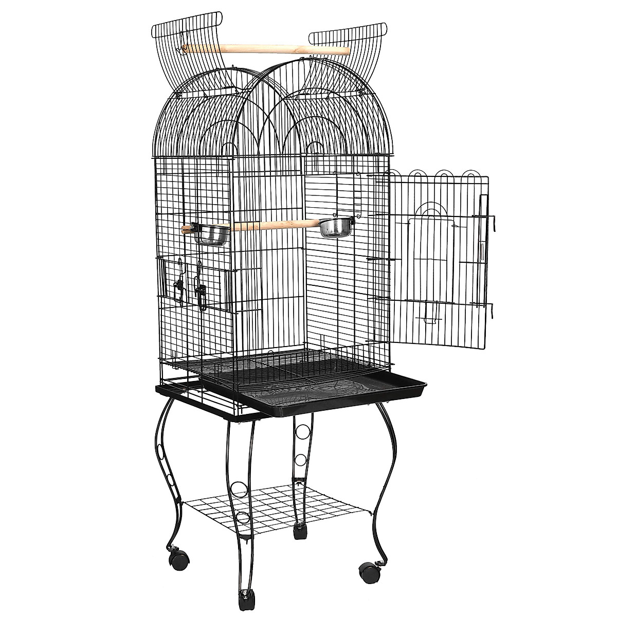 63.5 Inches Medium Bird Cage Open Top Parrot Cage with Detachable Stand, Rolling Wheels Lovebird Cockatiel Quaker Sun Parakeet Green-Cheek Conure Cage