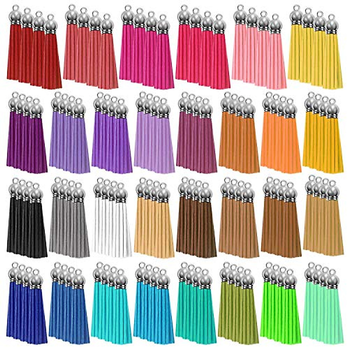 Tassels Charms for Jewelry Making, Paxcoo 120Pcs Keychain Tassels Bulk for Crafts, Leather Key Chain Tassel Charms for Jewelry Making, Resin Epoxy, Acrylic Blanks Keychains, Bracelets (2 1/8 inch)