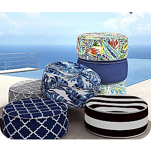Inflatable air Ottoman Footstool Round Pouf 21x9 Inch Used for Indoor or Outdoor Kids/Adults Home Yoga Patio Deck Front Porch Backyard Garden Travel Portable Camping Bearing 285 lb (Dark Flower)