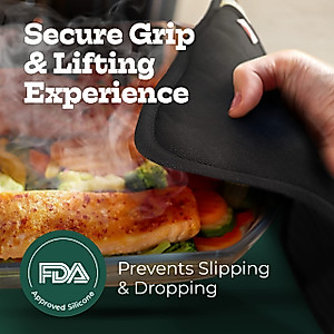 Big Red House Silicone Pot Holders, Heat Resistant Kitchen Protectors for Hot Pans and Baking, Professional Grade Cooking Mitts, Black, Set of 2