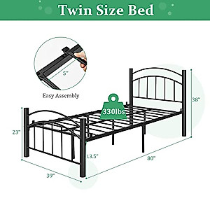Giantex Metal Bed Frame, Modern Platform Bed with Headboard and Footboard, Heavy-Duty Steel Slat Support Mattress Foundation, Noise Free, Easy Assembly, No Box Spring Needed Frame (Twin Size, Black)