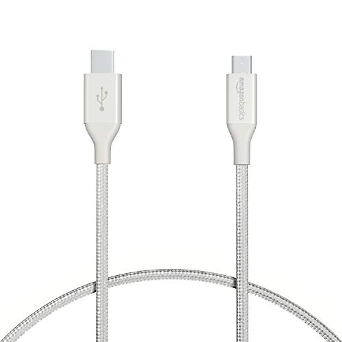 Amazon Basics Double Braided Nylon USB Type-C to Micro-B 2.0 Male Charger Cable | 1 foot, Silver