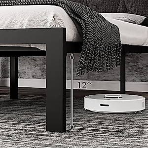 iPormis Full Metal Platform Bed Frame with Upholstered Headboard, Upgraded Heavy Duty Bed Frame with Steel Slats Support/12 Under Bed Storage, Noise Free, No Box Spring Needed, Dark Gray