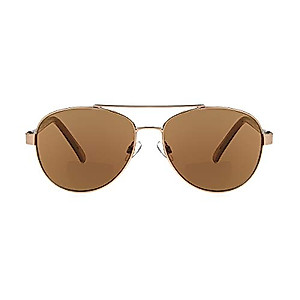 Sofia Vergara x Foster Grant Segment Style Women's Carmen SunReaders Aviator Reading Glasses, Shiny Bronze Frame with Crystal Amber Temples, 57 mm + 2.5