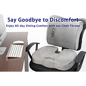 CYLEN Gel Infused Memory Foam Back Cushions & Coccyx seat Cushions for Tailbone Pain -Cooling Seat & Back Cusions for Office Chair Car Wheelchair- Sciatica & Back Pain Relief (Grey)