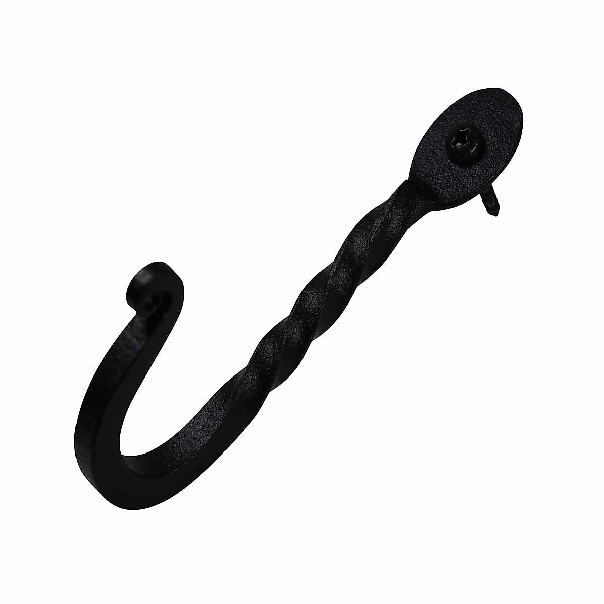 Renovators Supply Bathroom Hooks 4.5 in. Black Wrought Iron Twisted Wall Mount Hooks for Hanging Robe, Towel, Hat, or Jewellery with Mounting Hardware