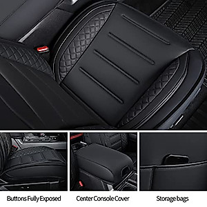 LUCKYMAN CLUB F150 Faux Leather Seat Covers, fit for 2015-2024 F150 SuperCrew, and 2017-2024 F250 F350 F450 Super Duty Crew Cab(Full Set, Black)