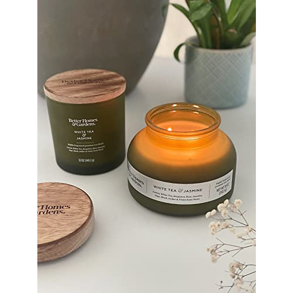 BetterHomes&Gardens 18oz Scented Candle, White Tea and Jasmine 2-Pack, 18oz (501g) x 2 [excluding glass jar weight] (44225)