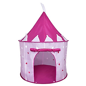 Princess Castle Play Tent with Glow in The Dark Stars Foldable Pop Up Pink Play Tent/House Toy for Indoor Kids Tent & Outdoor Children Tent Girls Gifts
