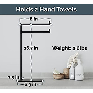Hand Towel Stand for Bathroom Counter - 17" Black Countertop Towel Stand - Holds 2 Towels - Countertop Towel Holder Stand - Standing Hand Towel Holder for Bathroom Countertop - Fingertip Towel Holder
