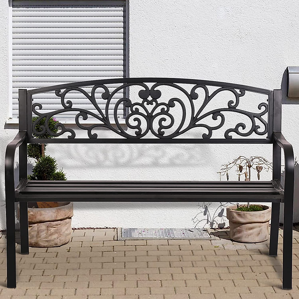 BestMassage with Steel Frame Cast Iron for Backyard Porch Entryway Outdoor Park Yard,Black