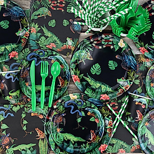 KEFAN Reptile Party Decorations, Wildlife Lizards Snakes Crocodiles Party Tableware Supplies including HAPPY BIRTHDAY Banner, Plates, Cups, Napkins, Tablecloth, Balloons (Backdrop)