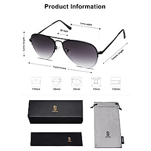 SOJOS Men's Women's Sunglasses, Classic Semi Metal Frame SJ1106 with Black Frame/Gradient Grey Lens