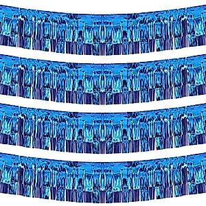 Blukey 10 Feet by 15 Inch Royal Blue Foil Fringe Garland - Pack of 4 | Shiny Metallic Tinsel Banner | Ideal for Parade Floats, Bridal Shower, Wedding, Birthday, Christmas | Wall Hanging Drapes