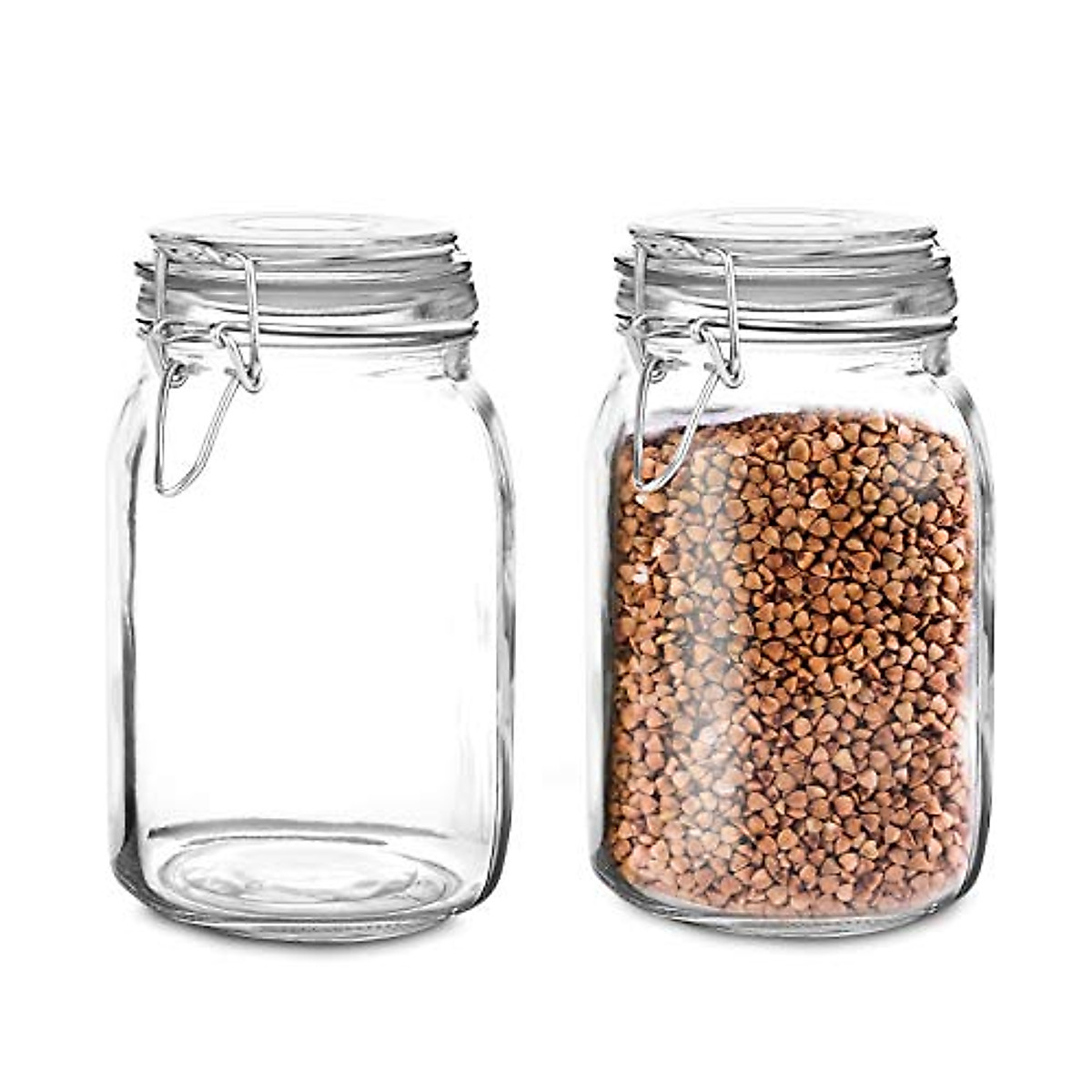 Set of 2 Large Glass Mason Jar with Lid (3 Liter) | Airtight Glass Storage Container for Food, Flour, Pasta, Coffee, Candy, Dog Treats, Snacks & More | Glass Organization Canisters 100 Ounces
