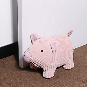 SANFERGE Cute Decorative Door Stopper for Home and Office Floor Door Stops, Fabric Animal Weighted Heavy Wall Protectors, Pink Pig